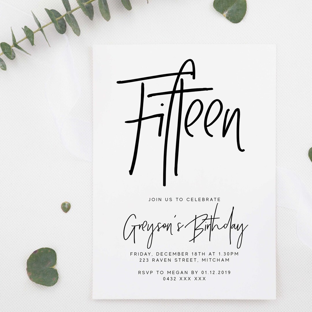 Editable Simple 15th Birthday Party Invitation Download Printable ...