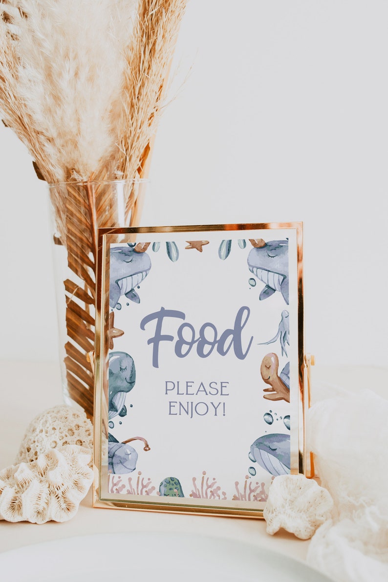 Food Table Sign, Under the Sea Ocean Animal Whale Fish Turtle Nautical ...