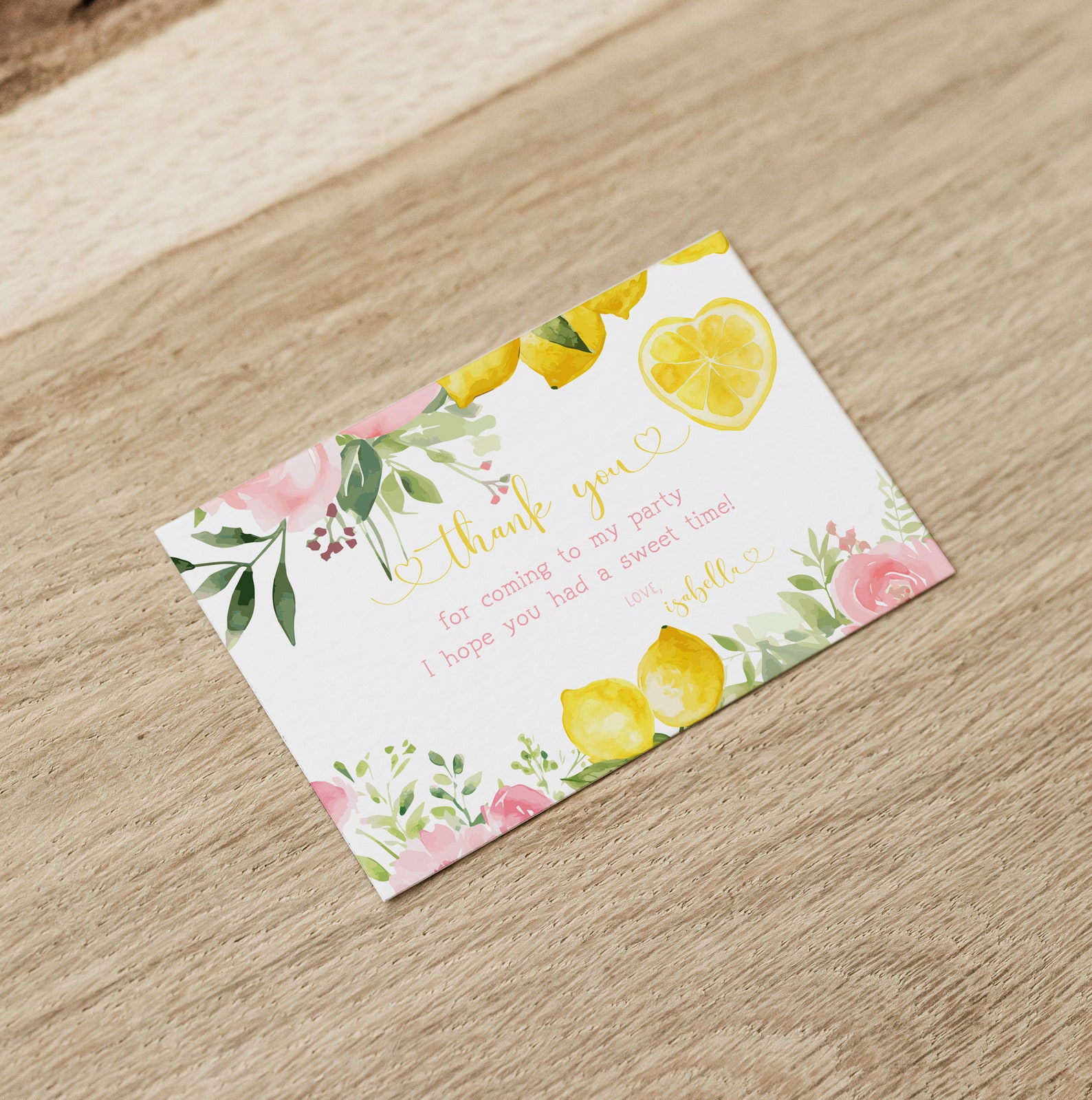 Lemon Thank You Card, Pink Floral 4x6 Editable Printable DIY Instant ...