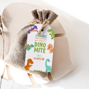Editable Dinosaur Birthday Favor Tags, Printable Dinosaur Thank You Tag ...