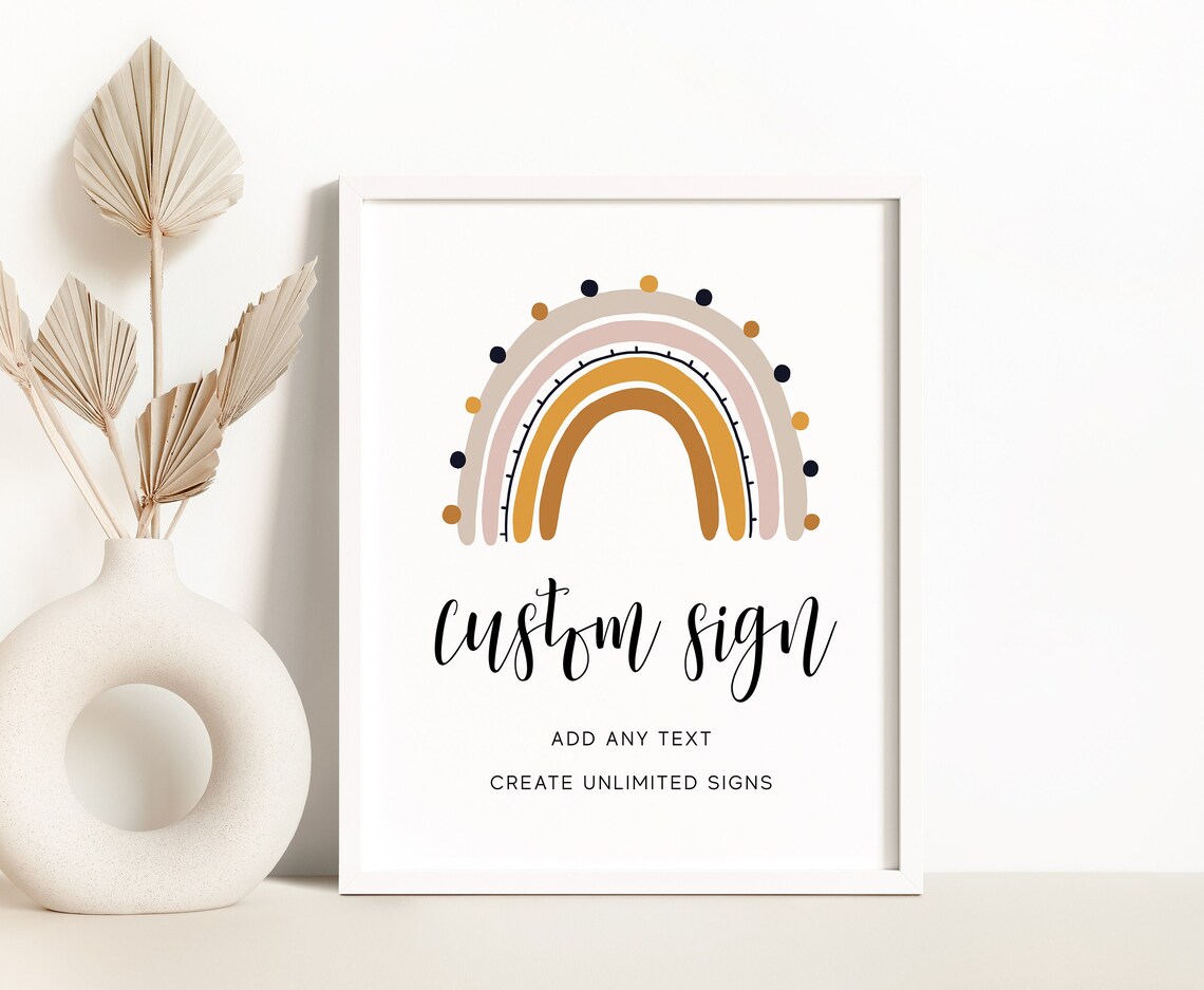 Custom Sign Template Boho Rainbow Baby Shower 8x10 Sign Muted - Etsy