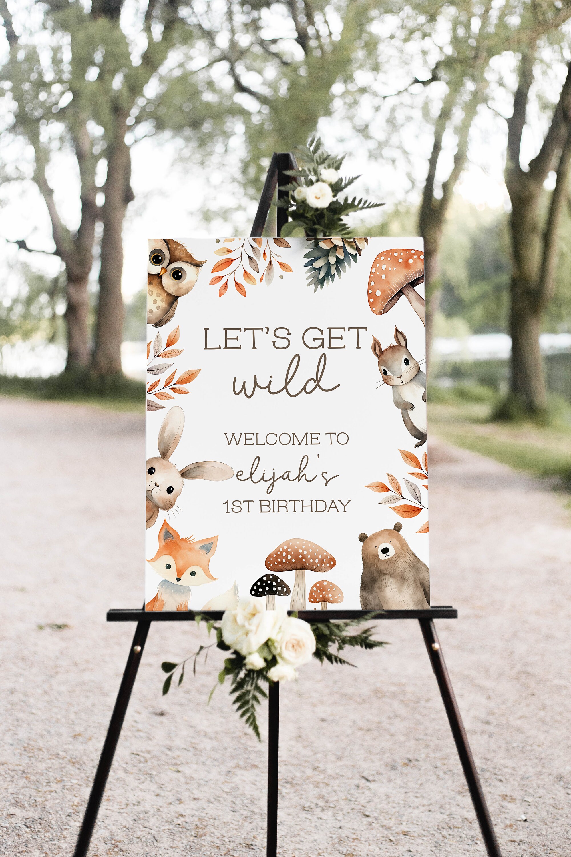 Let's Get Wild Birthday Welcome Sign, Woodland Animals Editable ...
