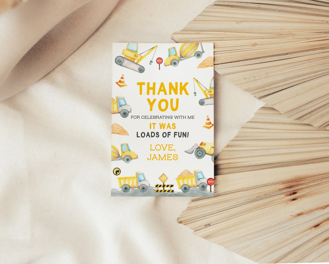 Construction Thank You Card Template, Excavator Dump Truck Digger, Boys ...