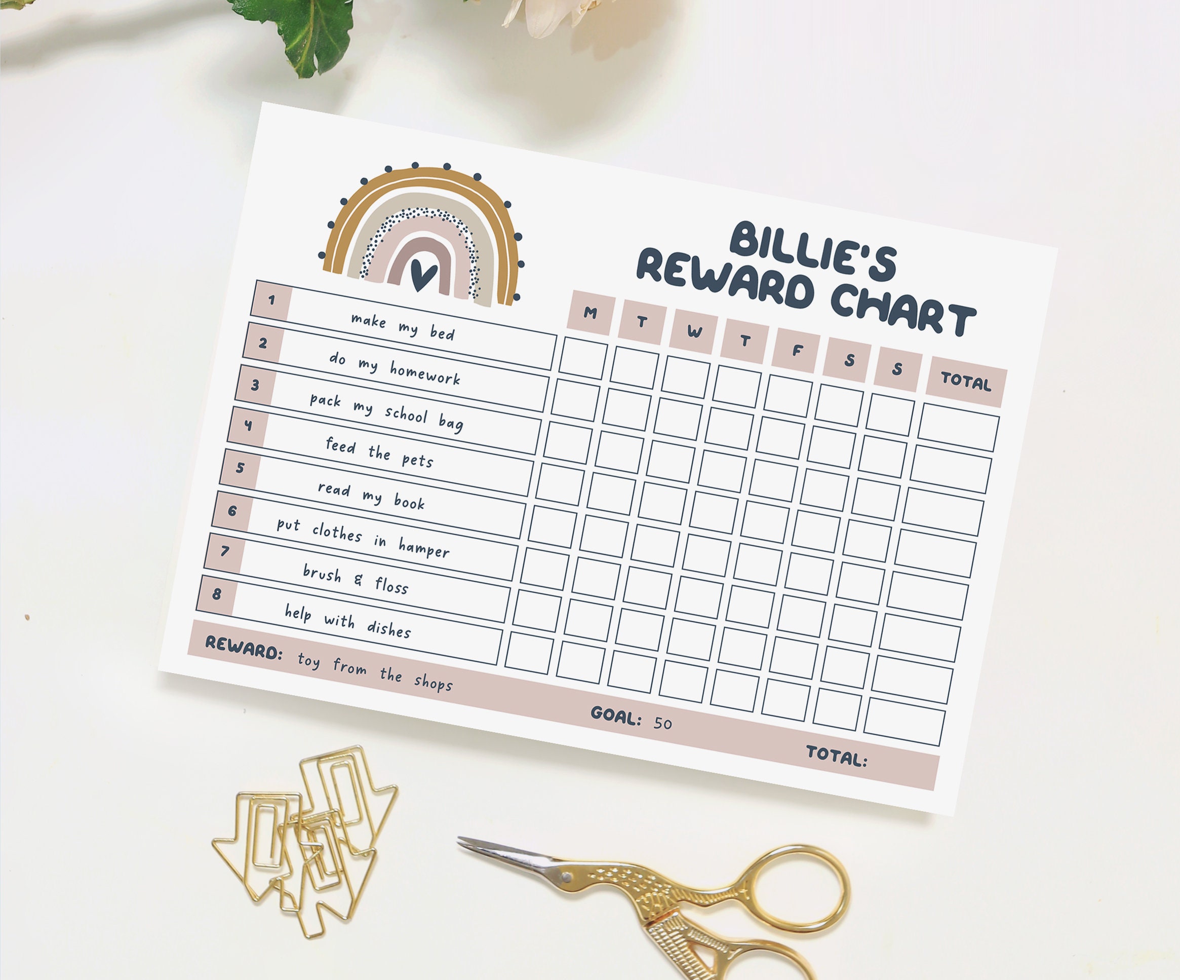 EDITABLE Rainbow Reward Chart Template, Daily Chore Chart Printable ...