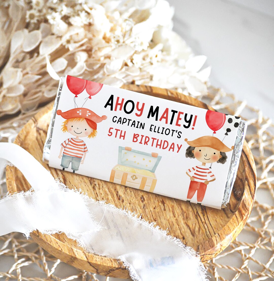 Pirate Chocolate Bar Wrapper, Editable Template Printable Instant ...