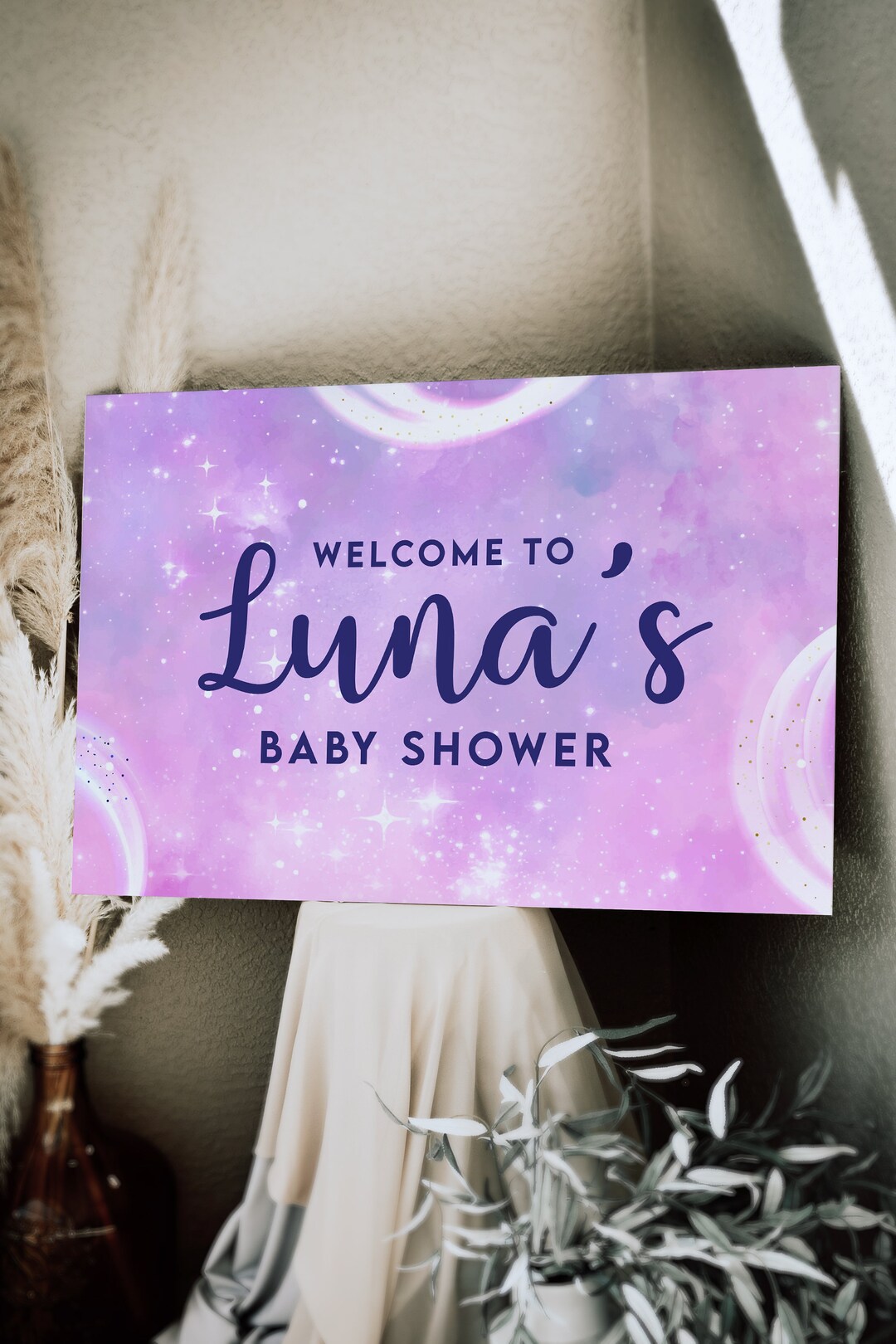 Galaxy Welcome Sign, Outer Space Pink Purple Neon Stars Editable 18x24 ...