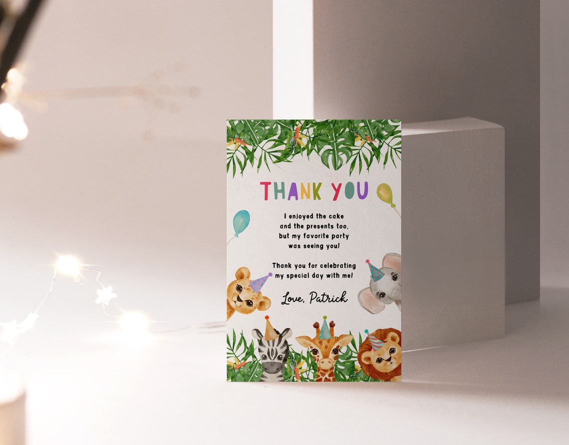 Editable Thank You Card Template Safari Animals Thank You - Etsy Australia