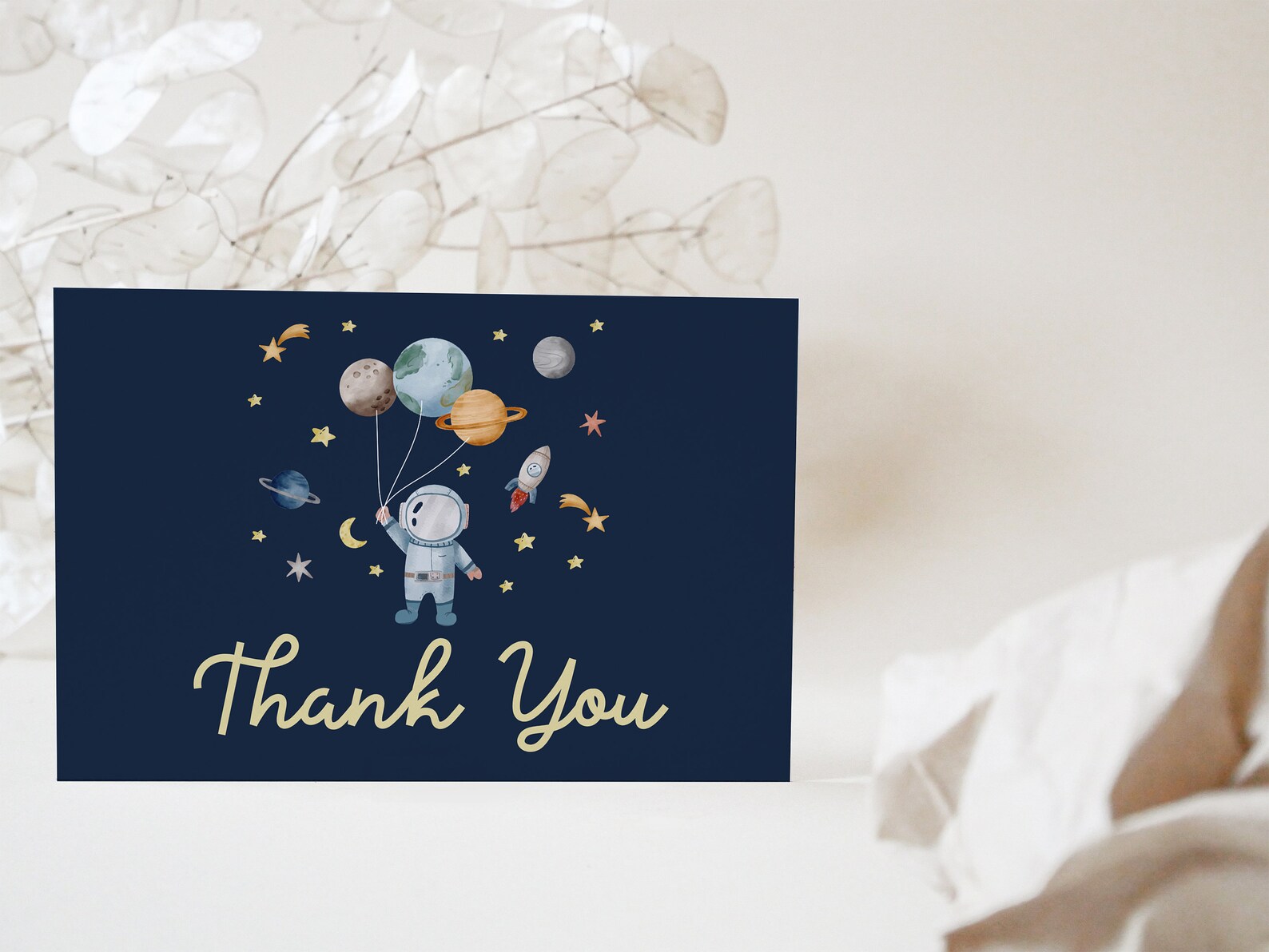 Editable Space Birthday Thank You Card Astronaut Planets to the Moon ...
