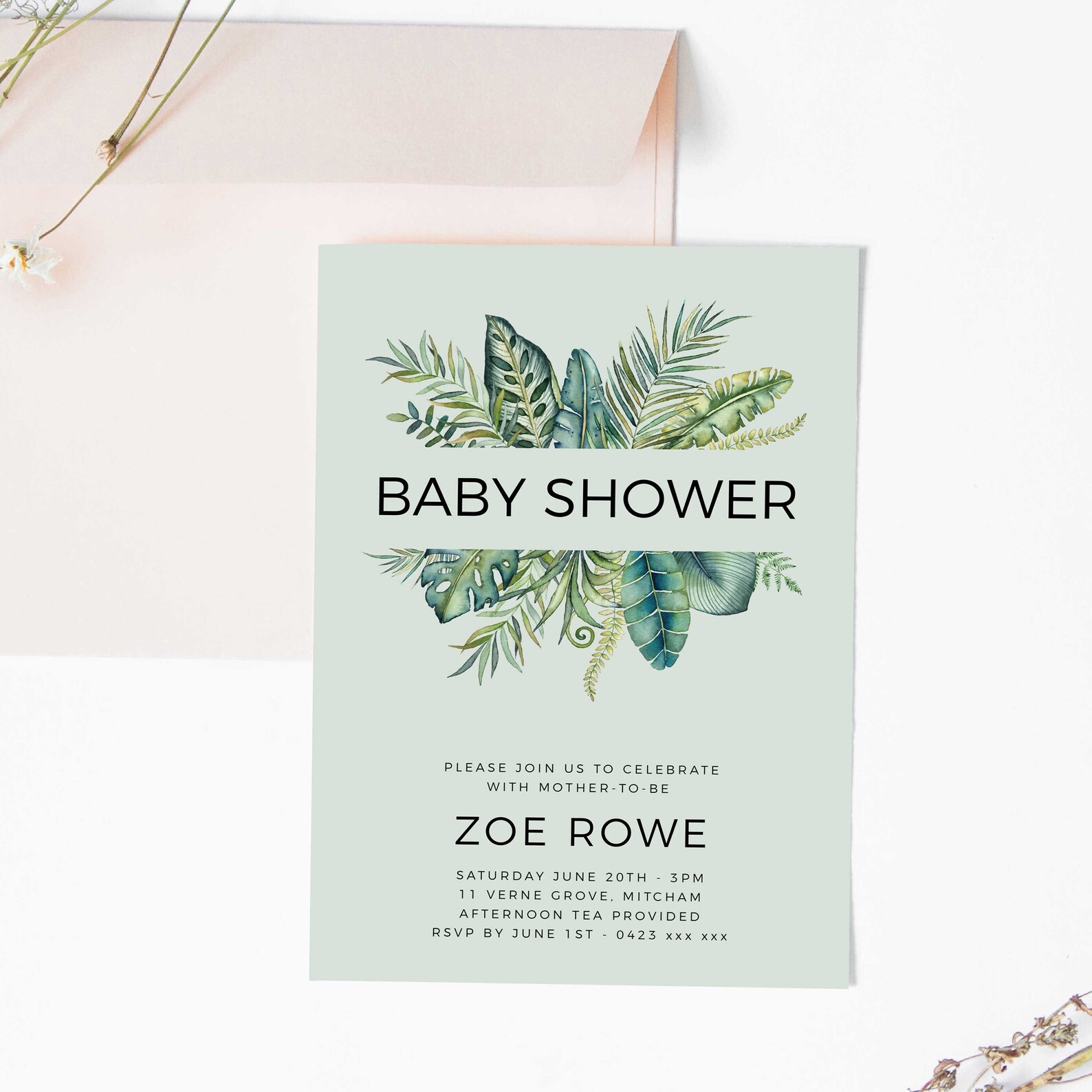 Greenery Baby Shower Invitation INSTANT DOWNLOAD Template Leaf - Etsy