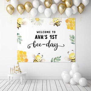 Bee Backdrop Banner, Editable Template Printable Instant Download Party ...