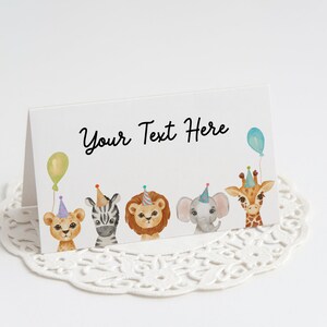 Jungle Safari Animals Place Card Editable Template, Tent Cards Food ...