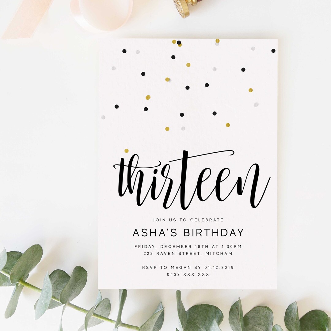 Editable Confetti 13th Birthday Party Invitation Download Printable ...