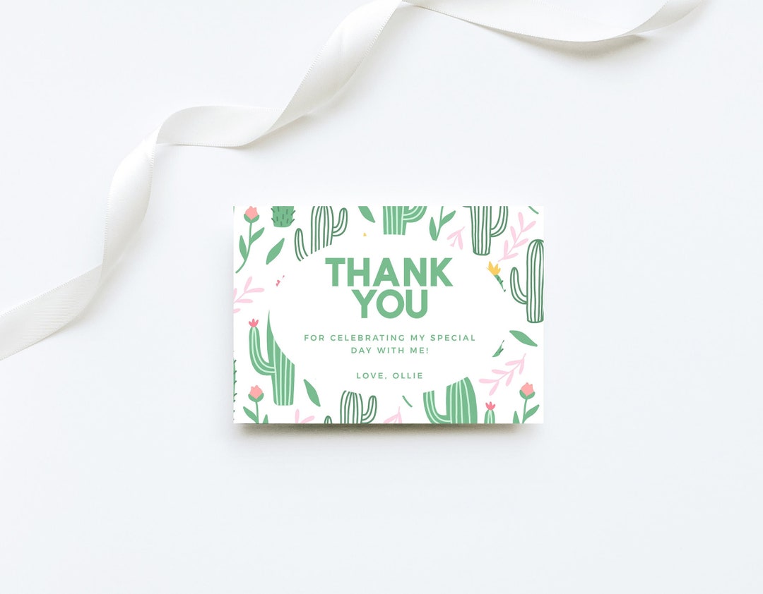 Cactus Thank You Card INSTANT DOWNLOAD Personalised Thank You Note ...