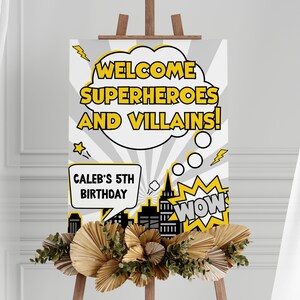 Boys Superhero Birthday Welcome Sign, Comic Book Editable Digital ...