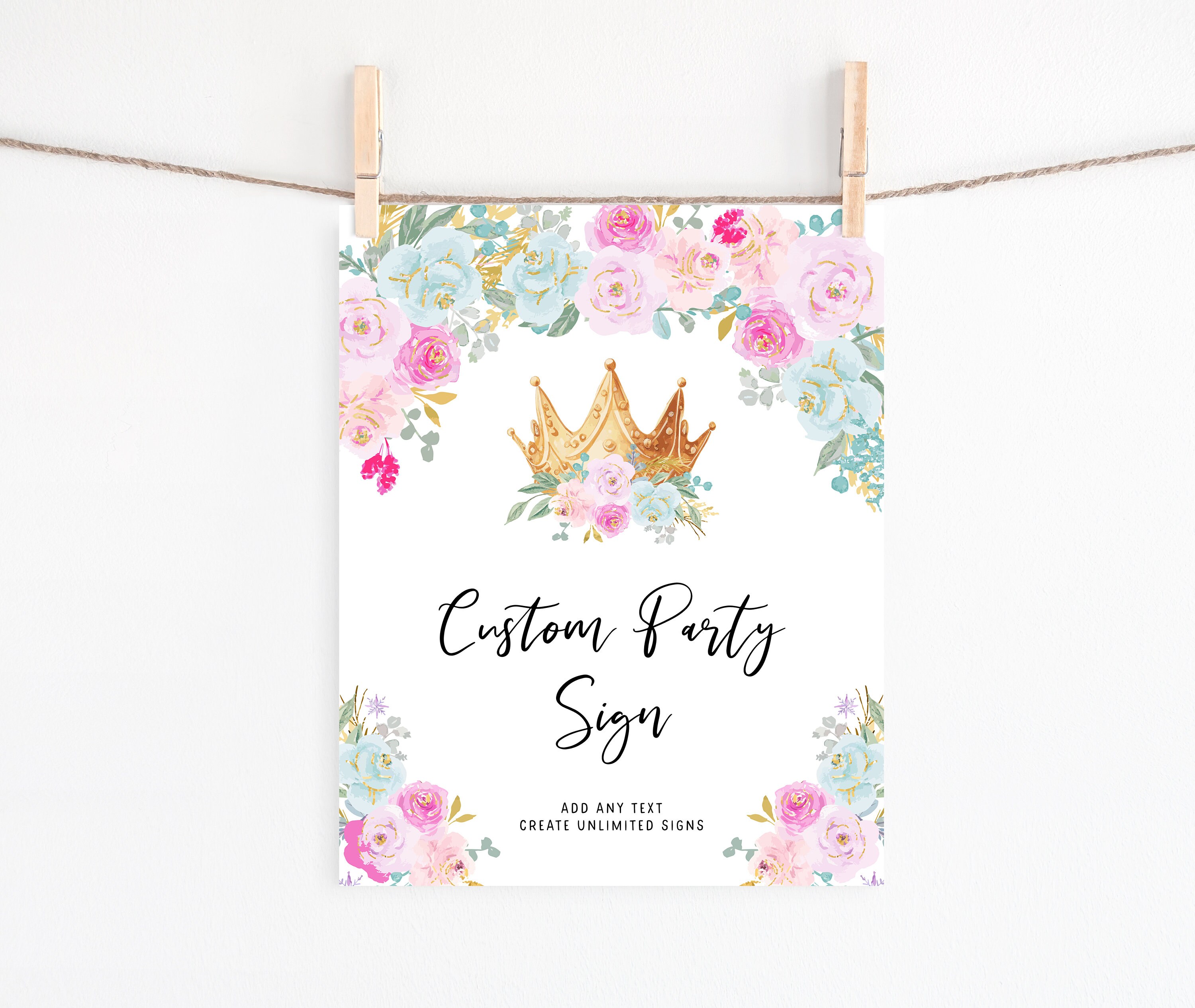 Editable Princess Party Sign Template Pink Floral Gold Crown - Etsy ...