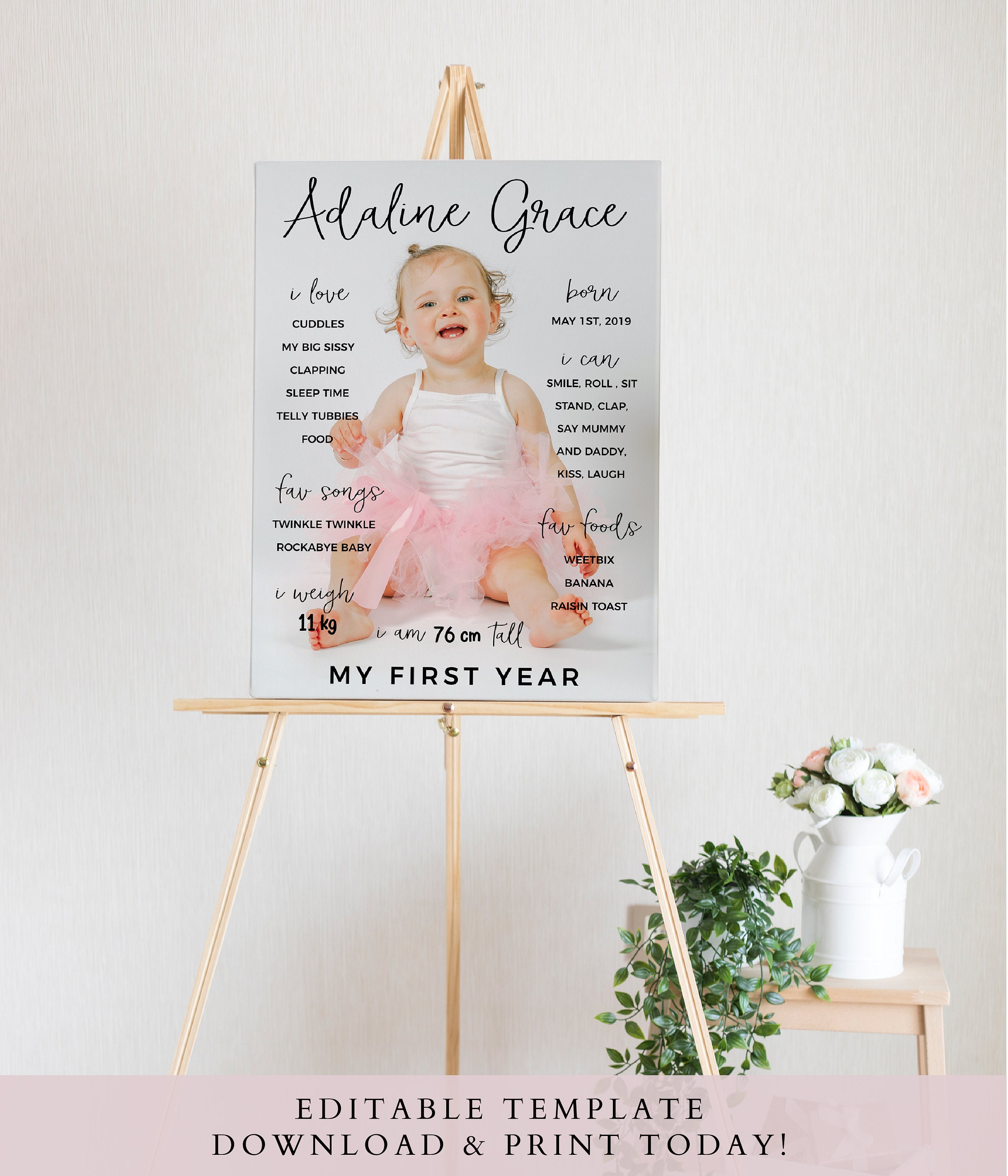 EDITABLE Baby Photo Milestone Board Custom 1st Birthday Sign Print ...