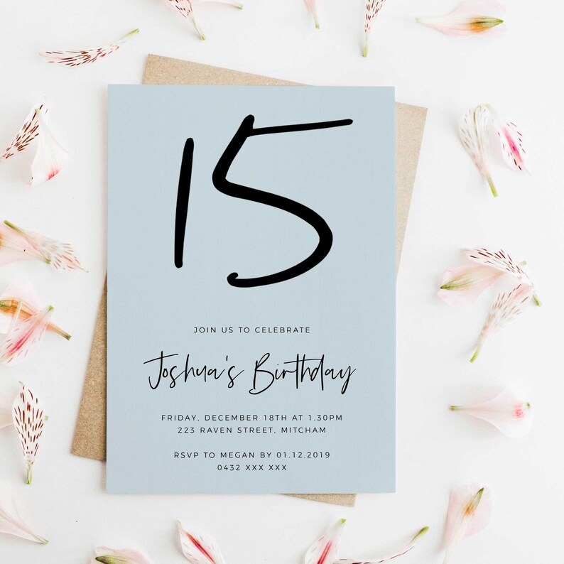 Editable Blue 15th Birthday Party Invitation Download | Etsy