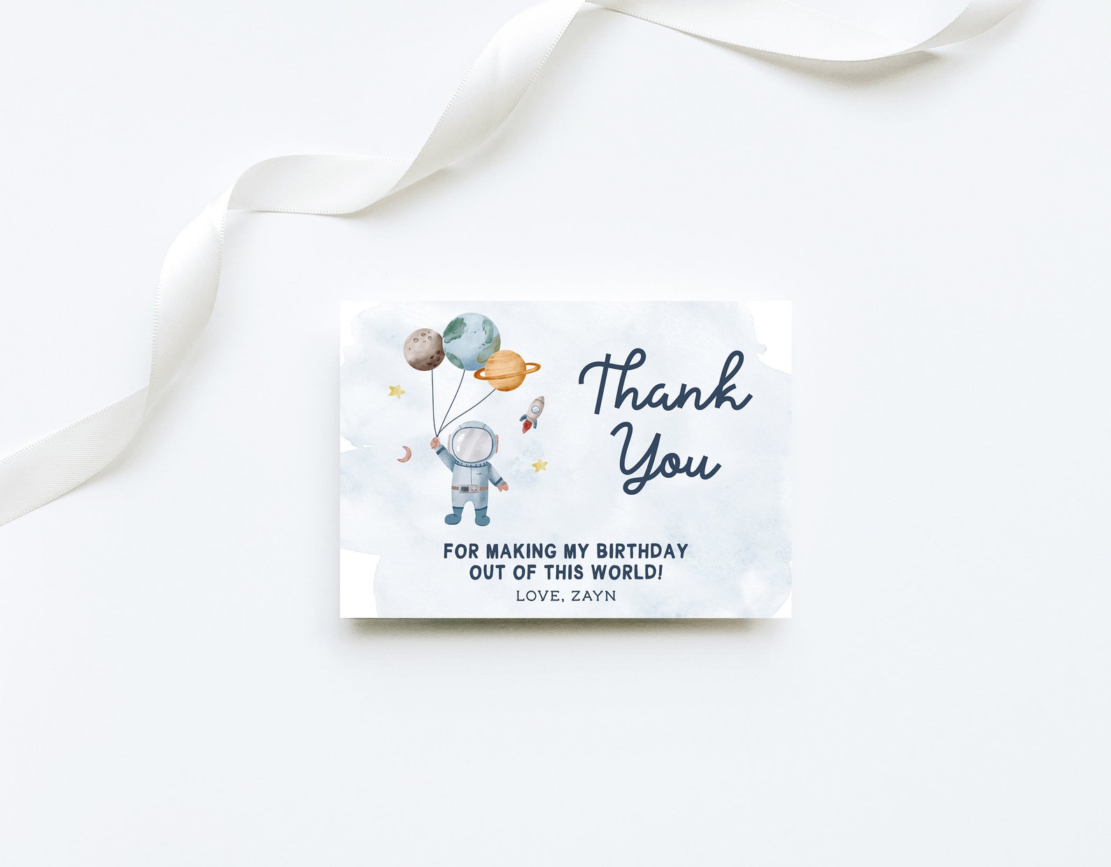 Editable Space Birthday Thank You Card Astronaut Galaxy Blue - Etsy ...