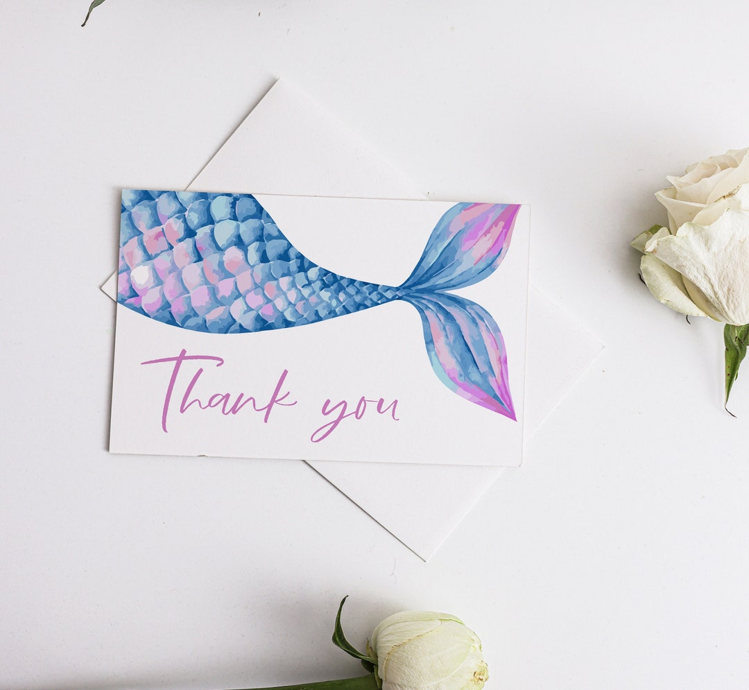 Mermaid Birthday Thank You Card Editable Mermaid Thank You Card ...