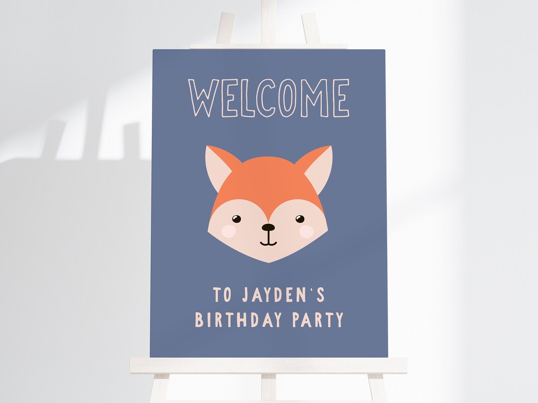 Woodland Fox Birthday Welcome Sign, Boys Party Instant Download ...