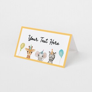 Jungle Safari Animals Place Card Editable Template, Tent Cards Food ...