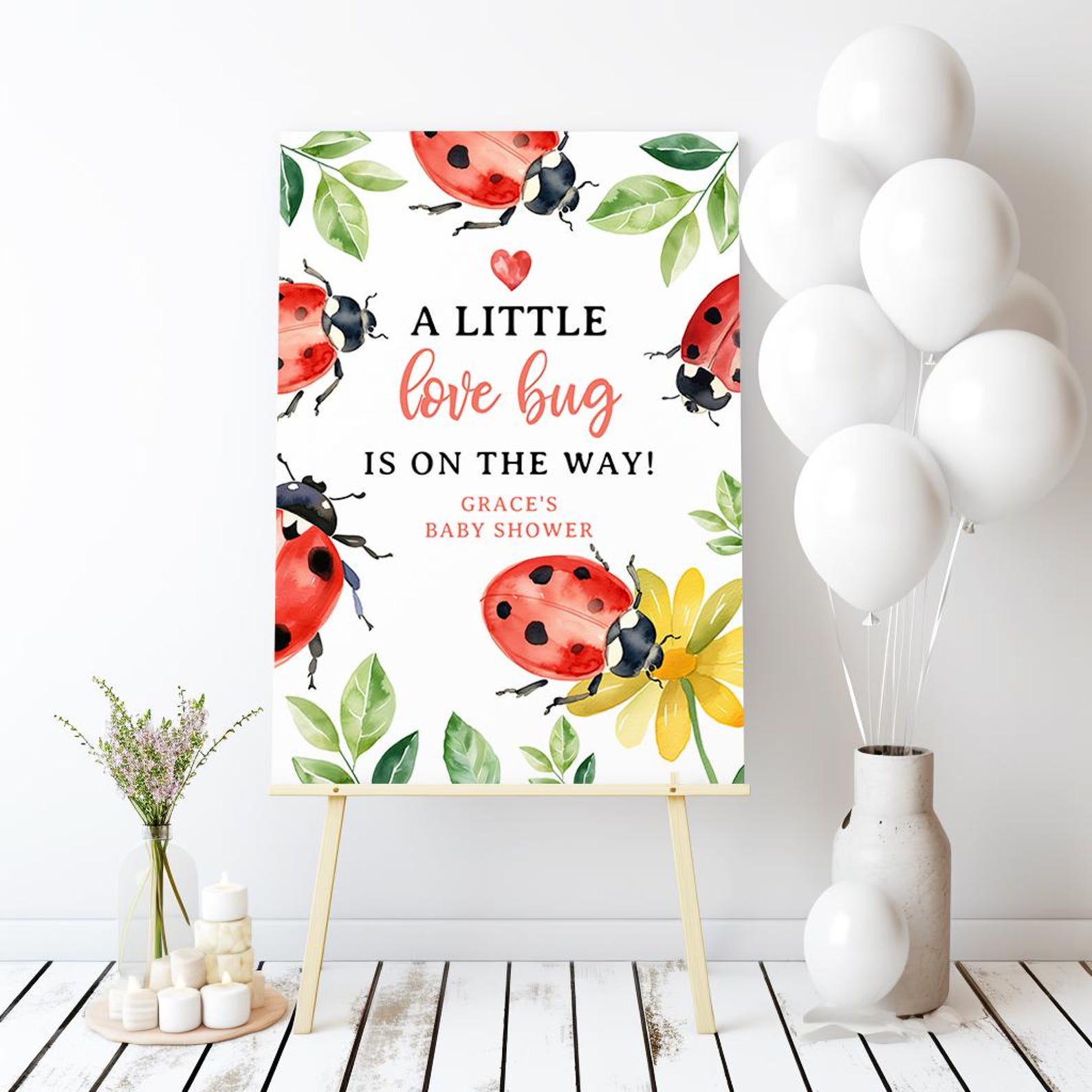 Ladybug Baby Shower Welcome Sign, Editable Template Printable Instant ...