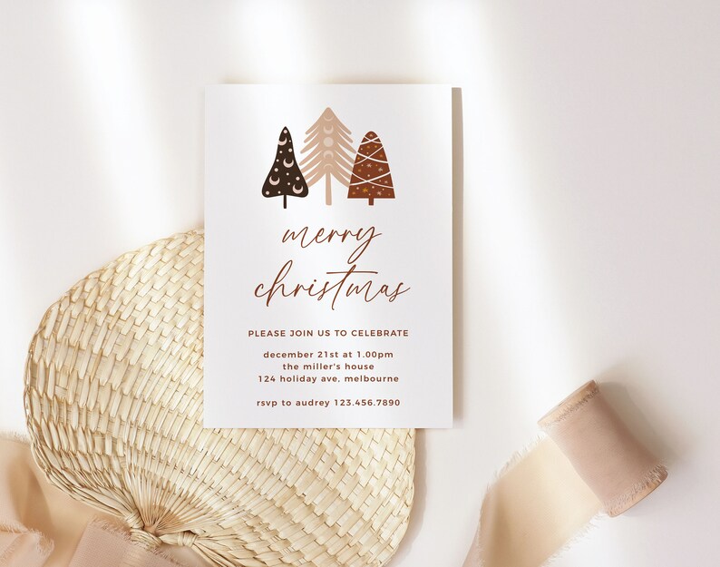 Christmas Party Invitation, Boho Scandi Editable Template Instant ...