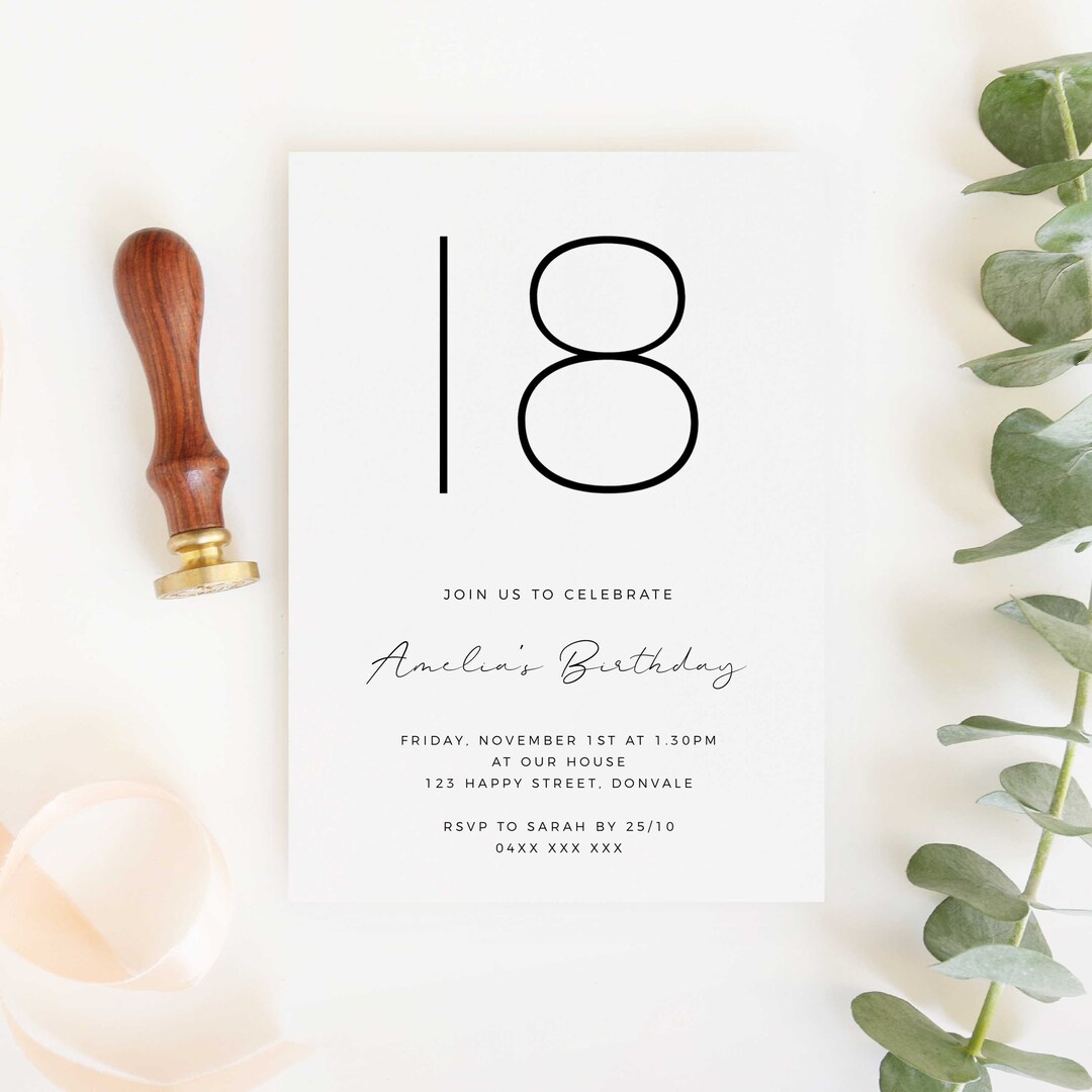 Editable Simple 18th Birthday Party Invitation Download Printable ...