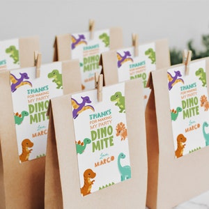 Editable Dinosaur Birthday Favor Tags, Printable Dinosaur Thank You Tag ...