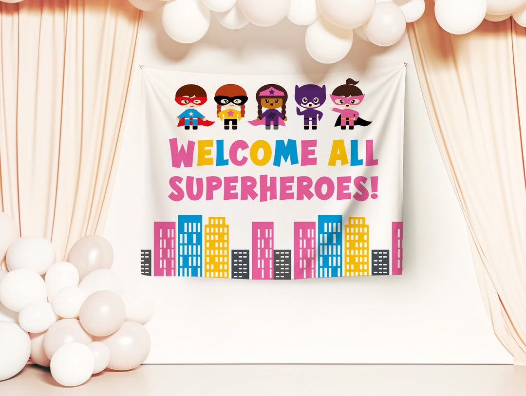 Superhero Birthday Backdrop Banner, Editable Template Printable Instant ...