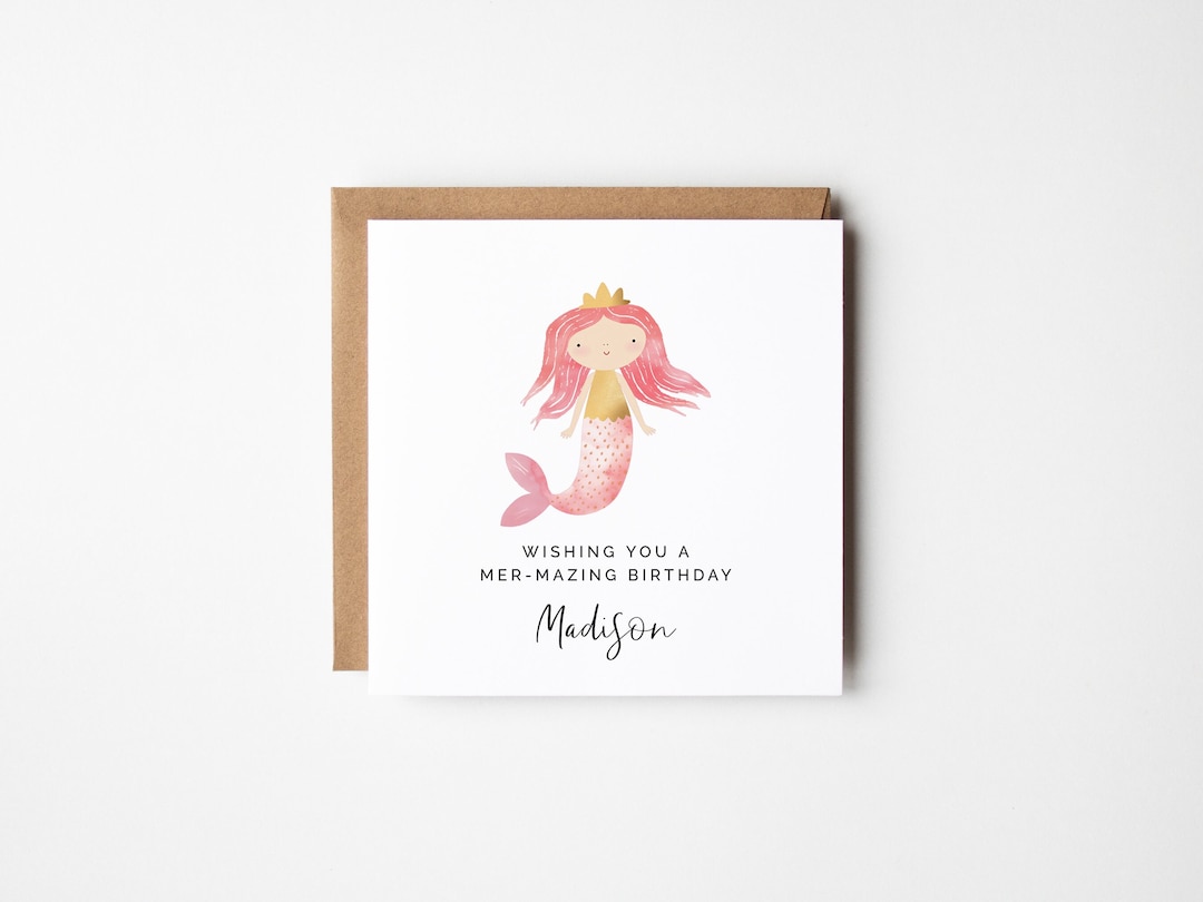 Editable Birthday Card Template, DIY Printable Cute Mermaid Pink Gold ...