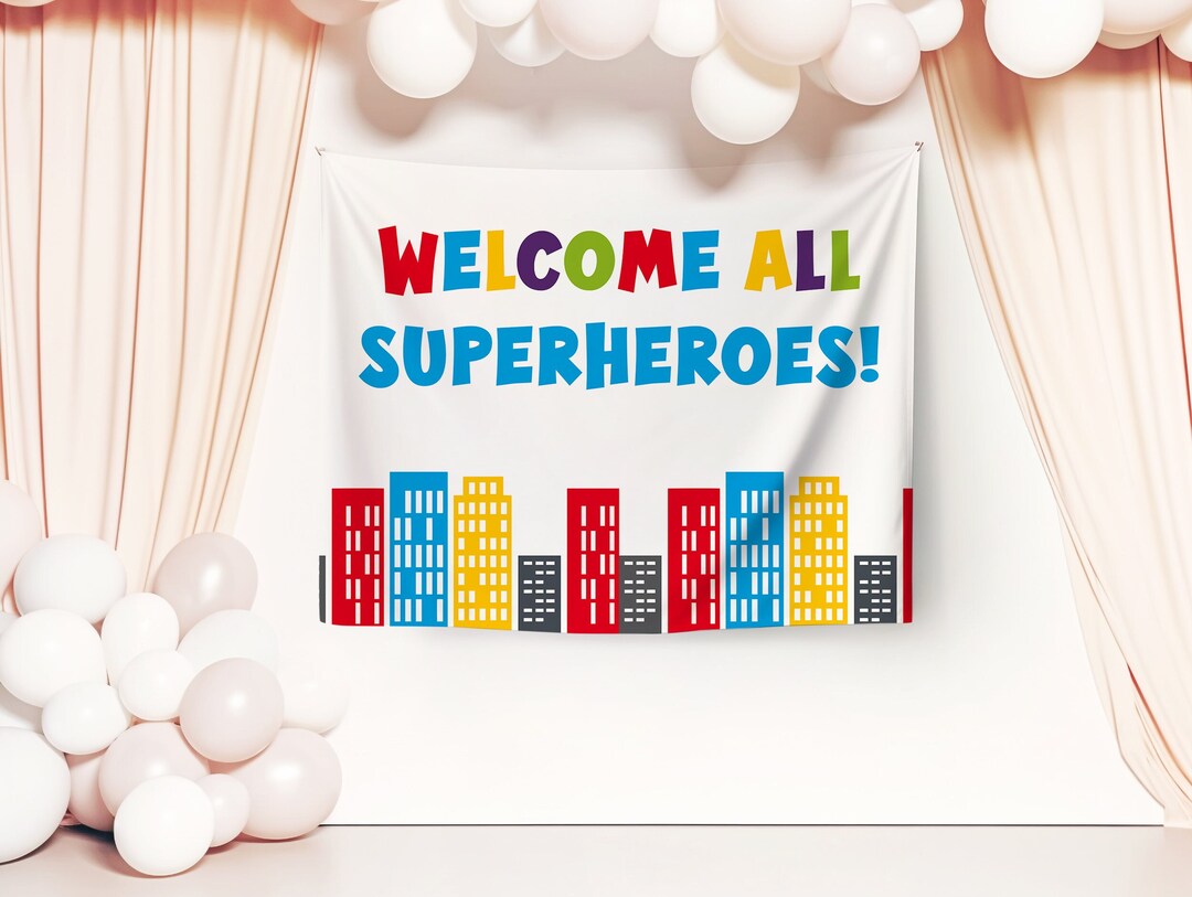 Large Superhero Birthday Banner, Comic Editable Welcome Sign, Printable ...