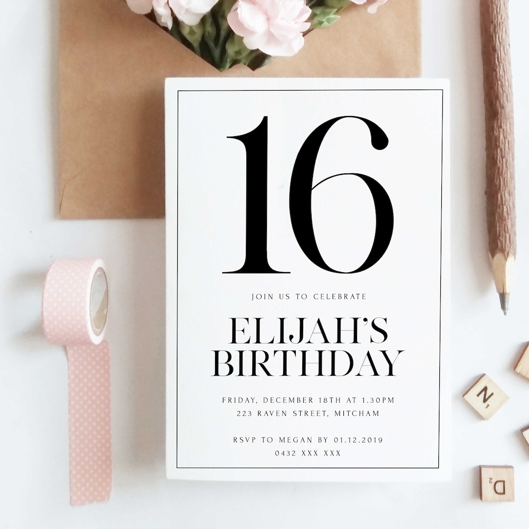 Editable Simple 16th Birthday Party Invitation Download Printable ...