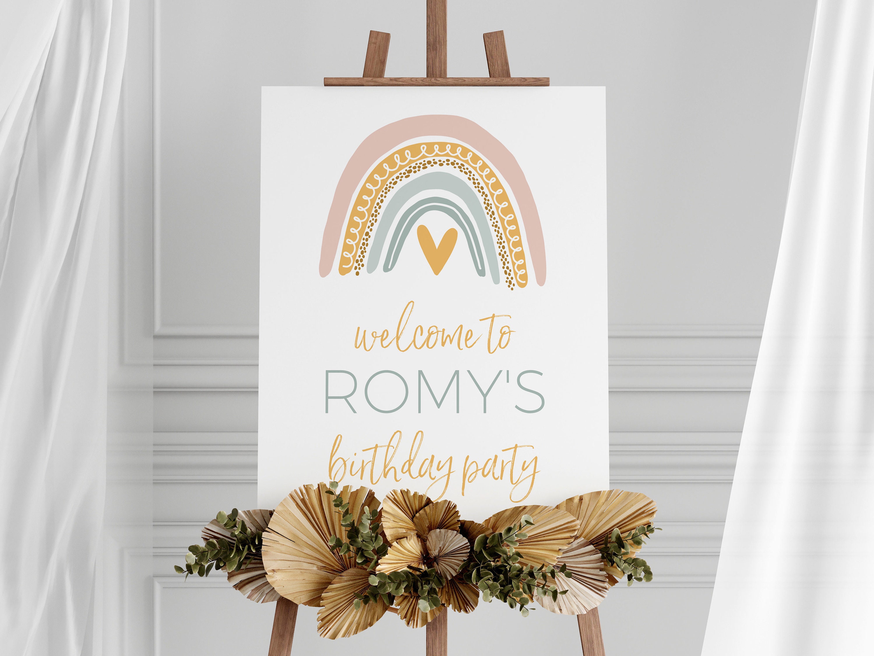 Boho Rainbow Birthday Welcome Sign, Girls Party Poster Editable ...