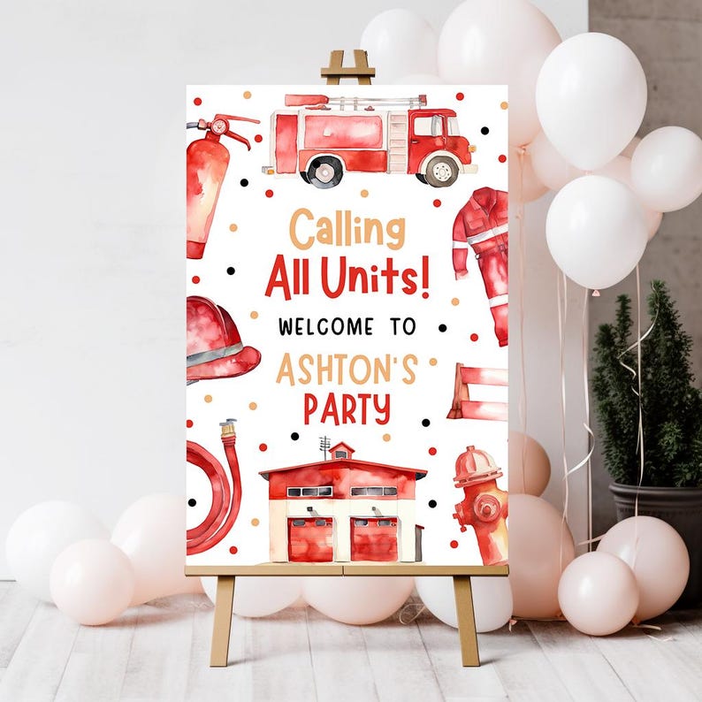 Fire Truck Welcome Sign, Fireman Editable Template Printable Instant ...