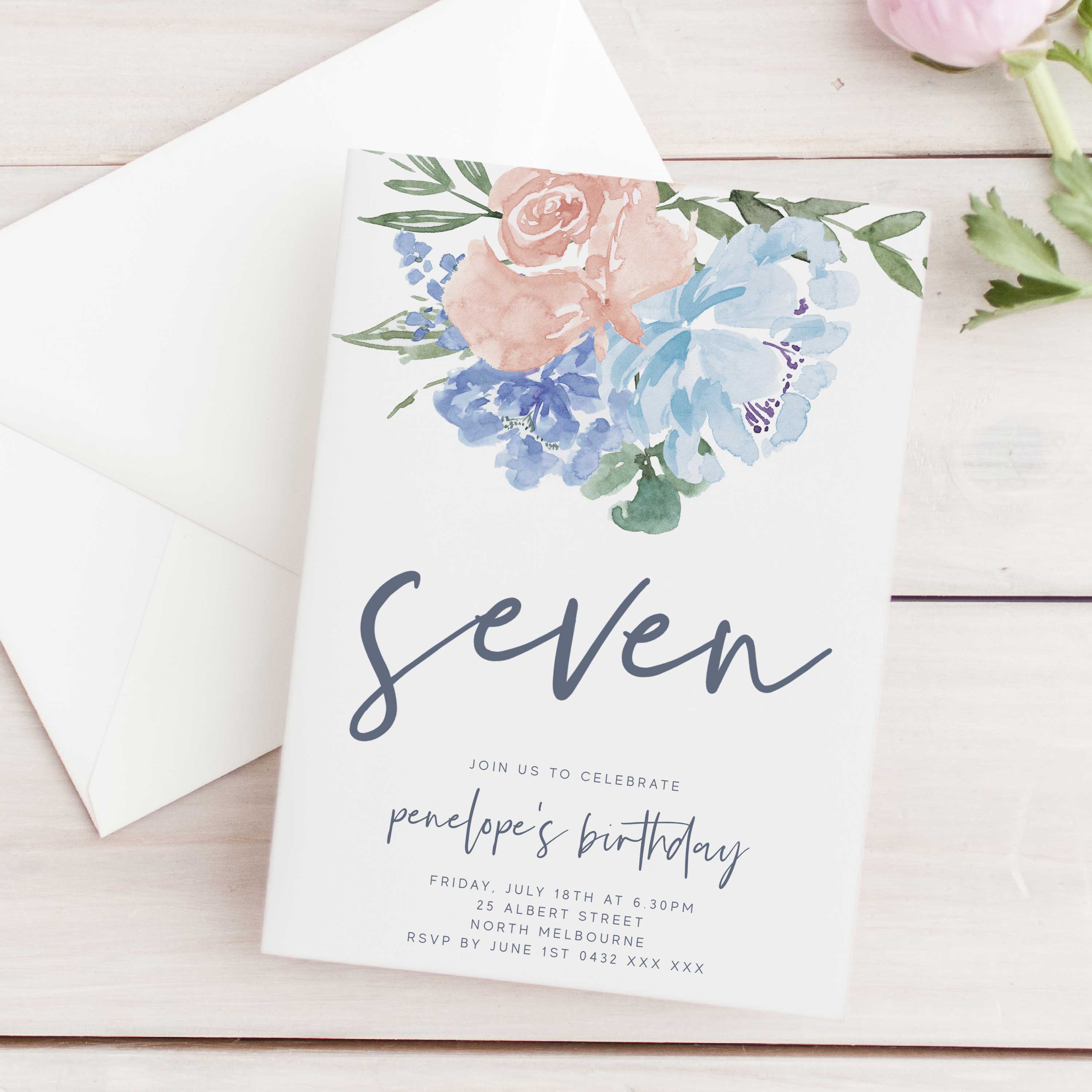 Pink Paint 7th Birthday Invitation Seventh Birthday Party INSTANT ...