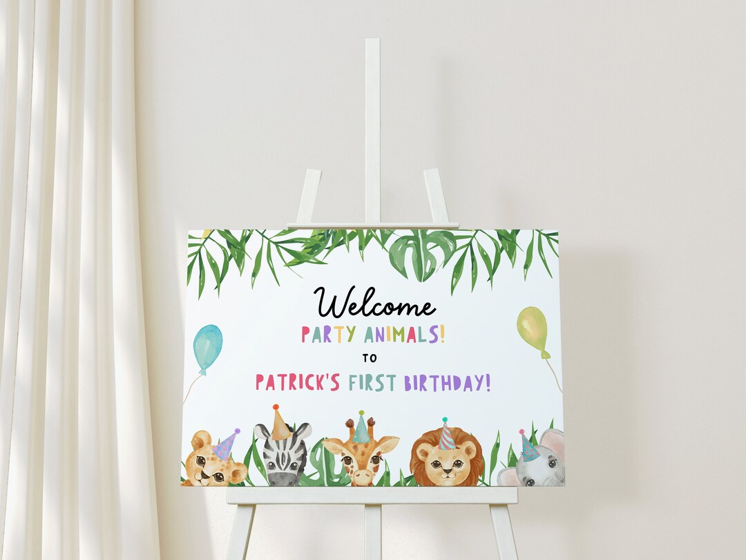 Editable Party Animals Welcome Sign Template, Zoo Safari Welcome Poster ...