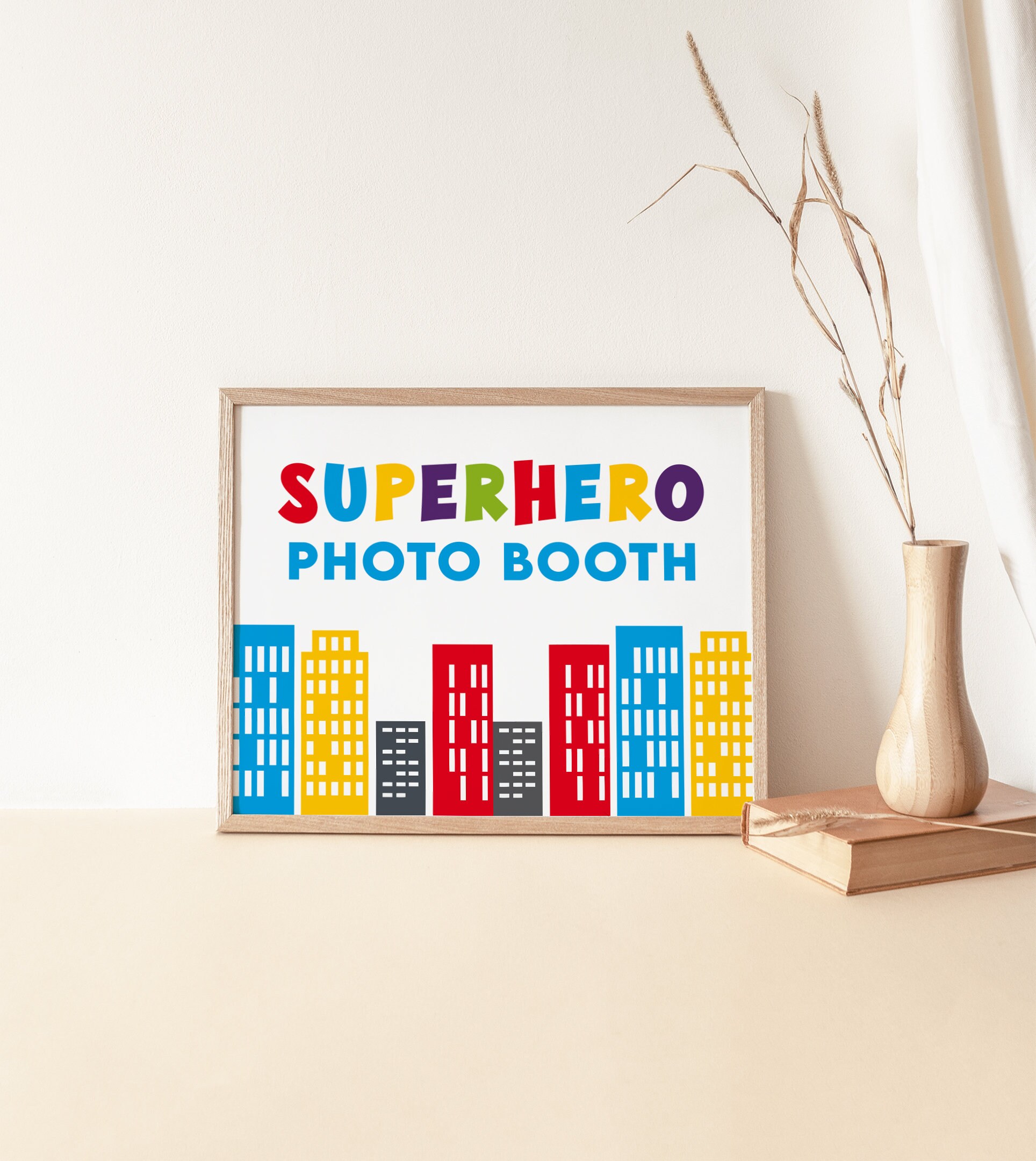 Superhero Photobooth Party Table Sign, Kids Boys Comic Book Party Sign ...