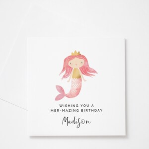 Editable Birthday Card Template, DIY Printable Cute Mermaid Pink Gold ...