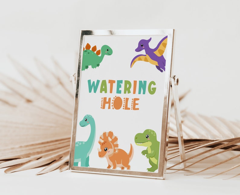 Dinosaur Birthday Party Sign, Watering Hole Drinks Table Birthday Table ...
