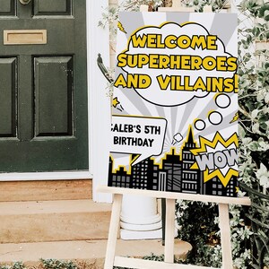 Boys Superhero Birthday Welcome Sign, Comic Book Editable Digital ...