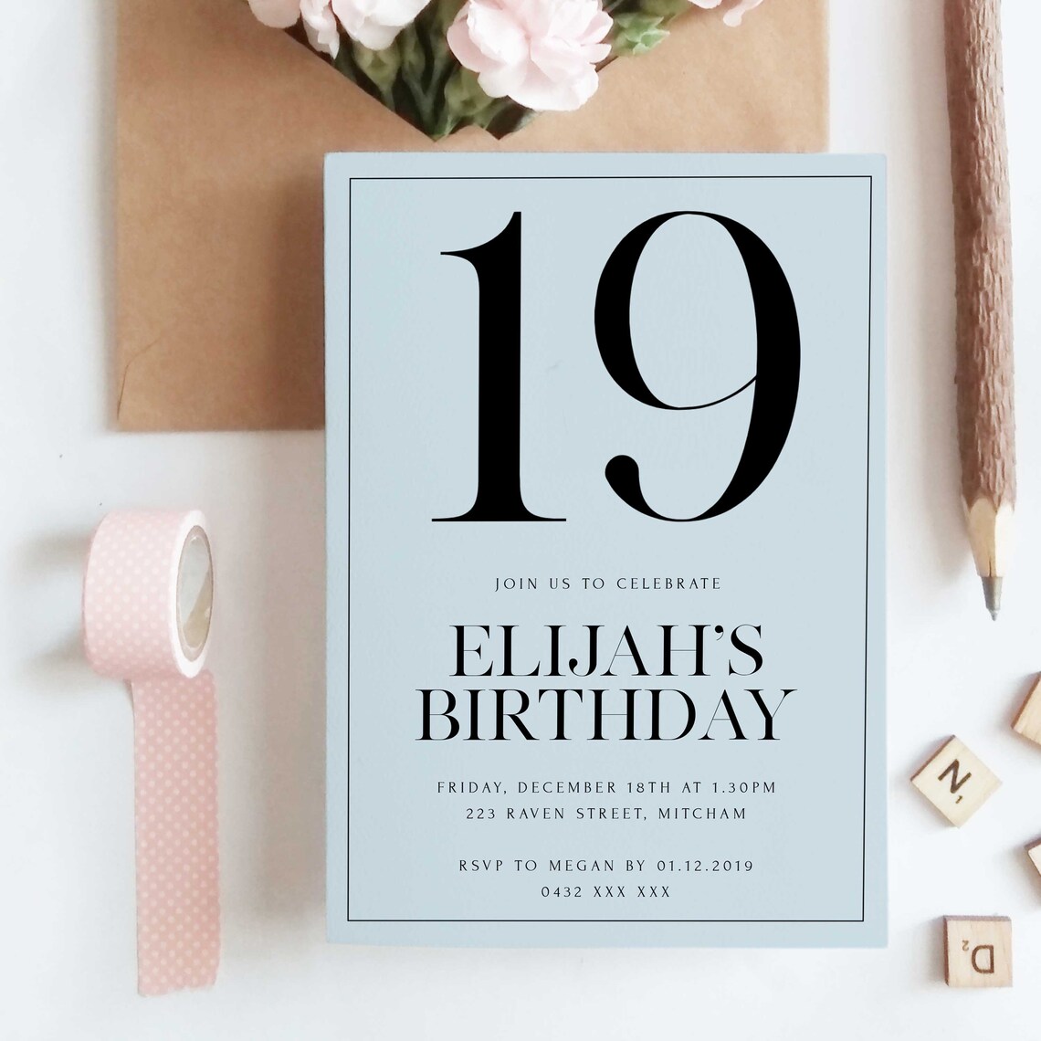 Editable Simple 19th Birthday Party Invitation Download Printable ...