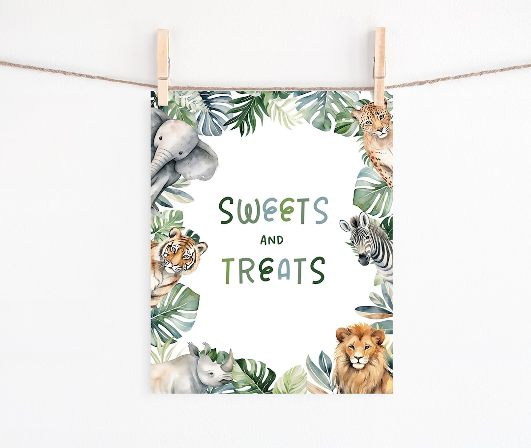 Safari Table Sign Sweets & Treats, Editable Printable Jungle Zoo Party ...