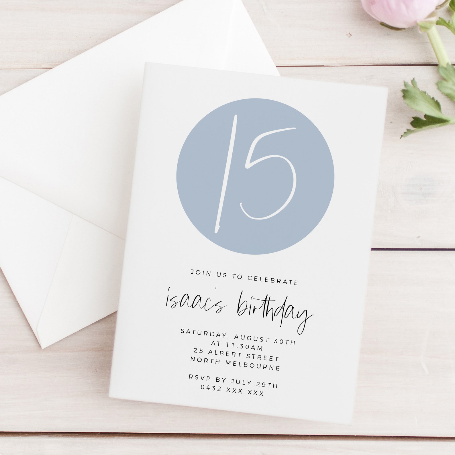 Editable Blue 15th Birthday Party Invitation Download - Etsy Australia
