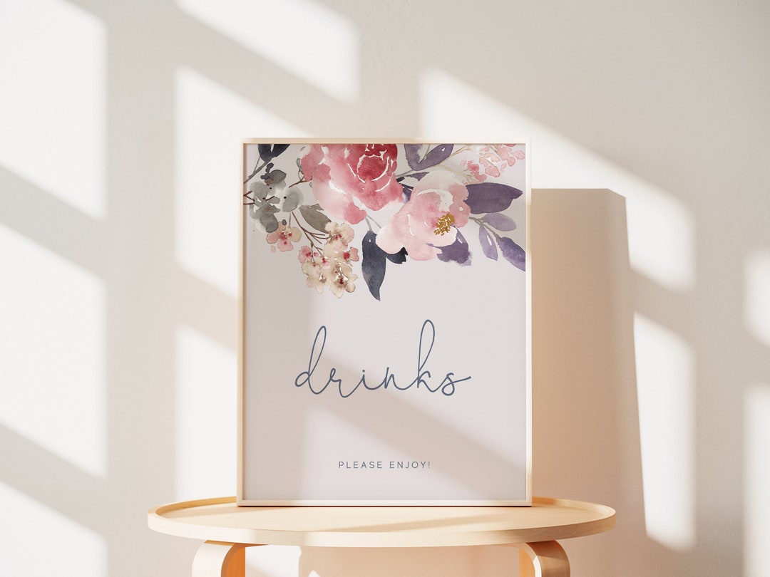 Floral Drinks Table Sign INSTANT DOWNLOAD Printable Table Party Sign ...