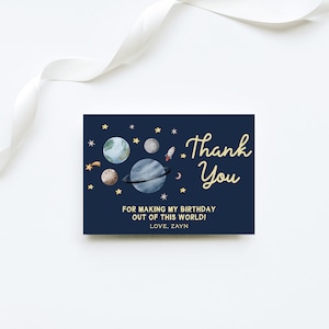 Editable Space Birthday Thank You Card Astronaut Galaxy Blue Planets ...