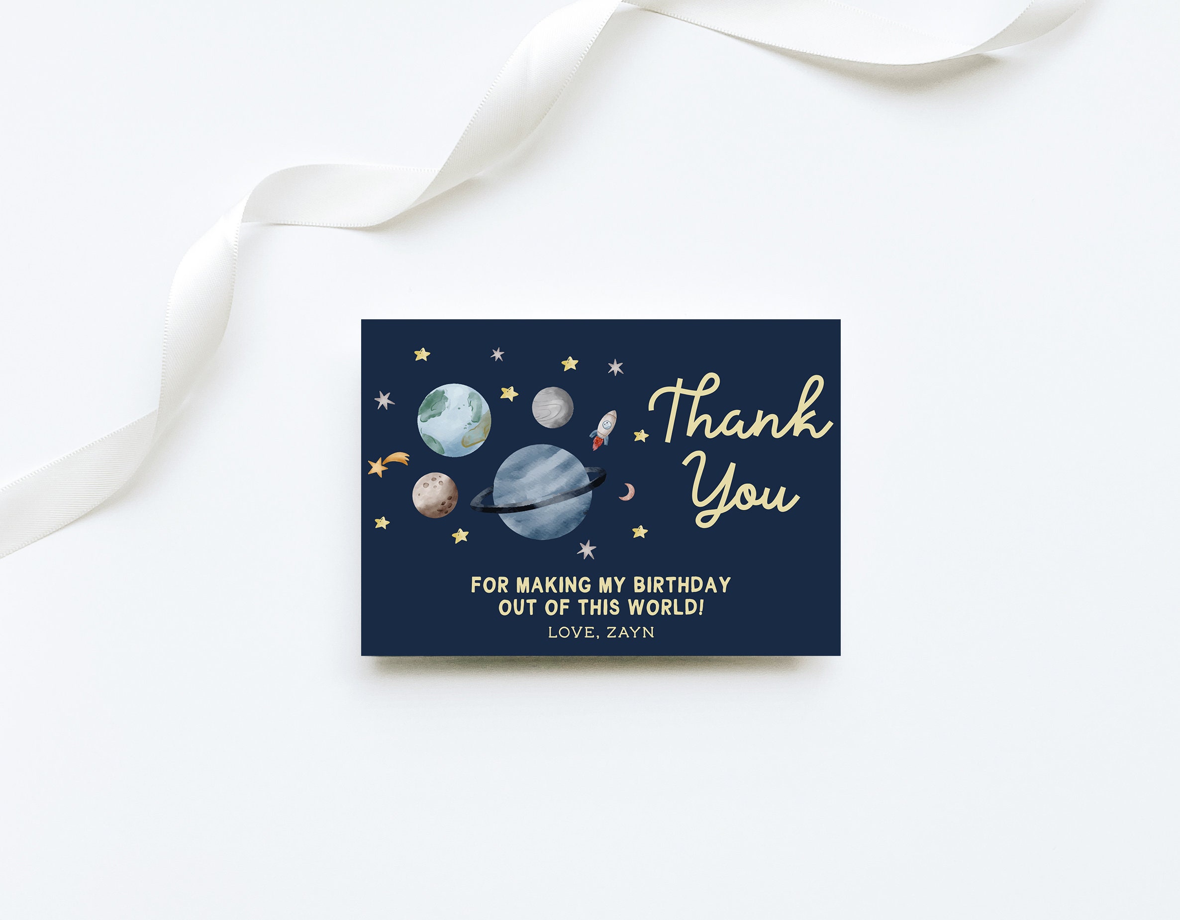 Editable Space Birthday Thank You Card Astronaut Galaxy Blue Planets ...