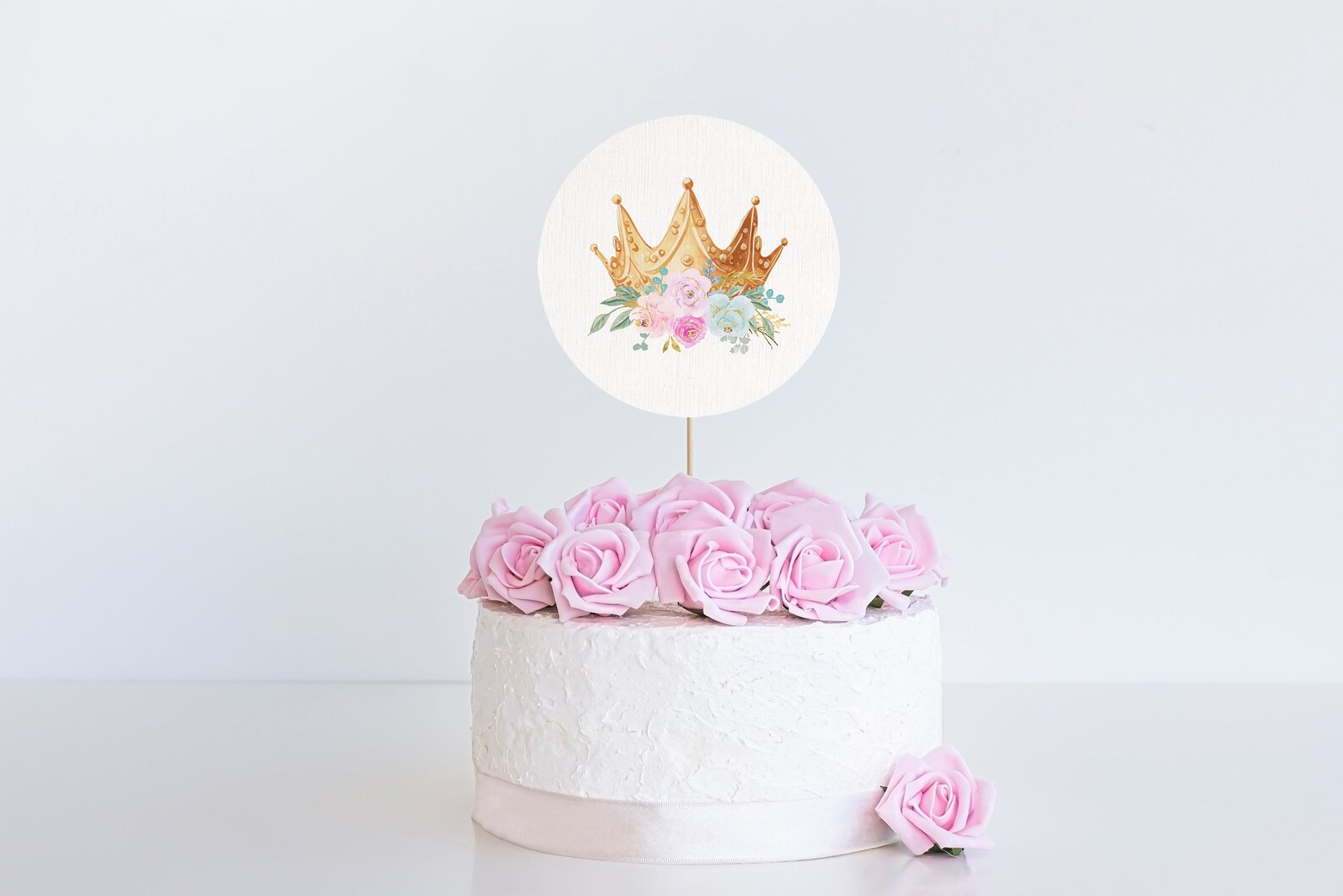 Editable Cake Topper Template, Printable Princess Party Pink Floral ...