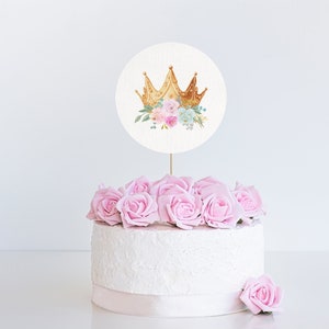 Editable Cake Topper Template, Printable Princess Party Pink Floral ...