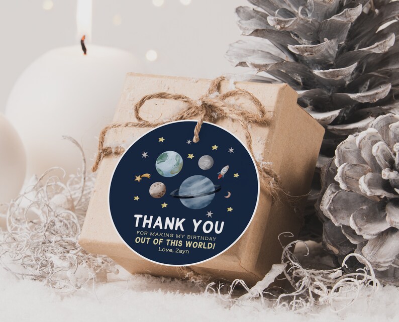 Editable Outer Space Favor Tags Space Birthday Thank You Tag Label ...